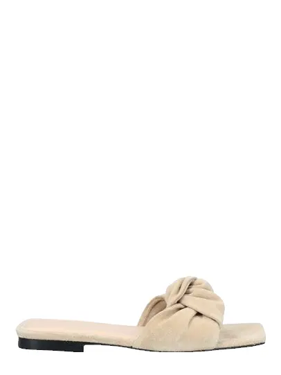 By Far Leather Slide Sandals - Beige