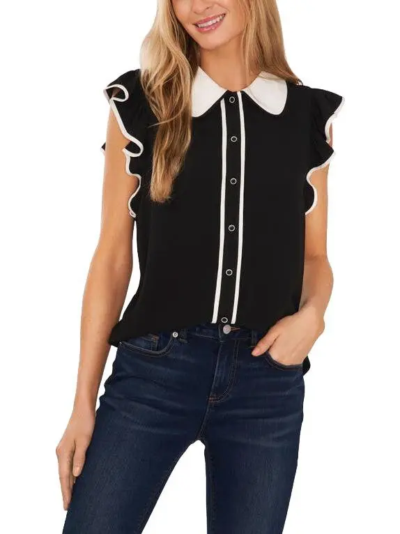 CECE DUPRAZ Flutter Sleeve Blouse - Rich Black