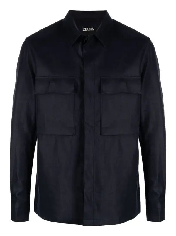 Zegna Pure Linen Shirt Jacket - Blue