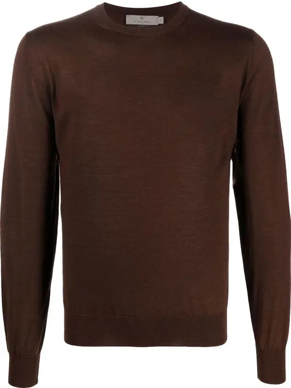 Canali Ribbed-knit Crew Neck Sweatshirt - Brown