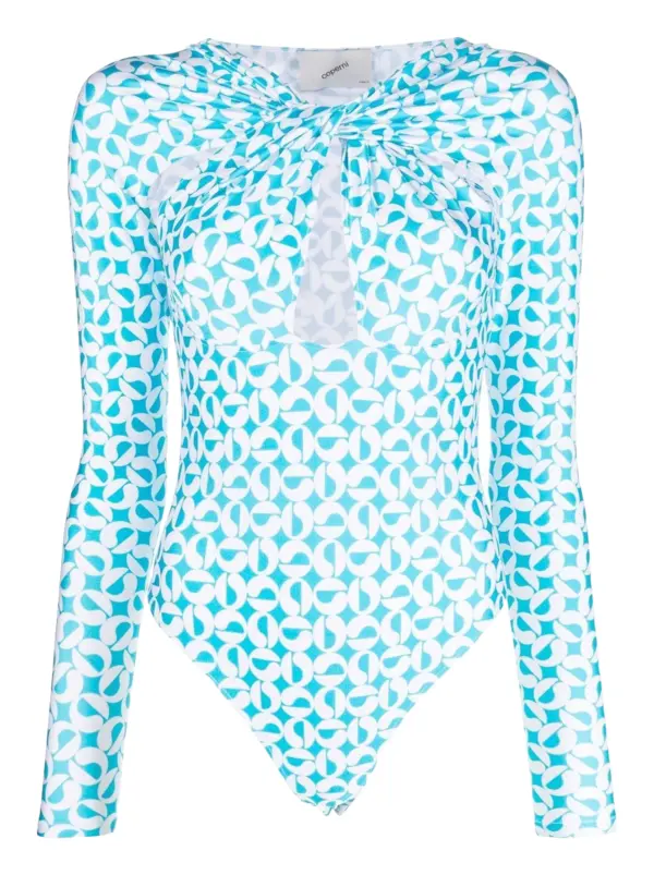Coperni Geometric Print Long-sleeve Bodysuit - Blue