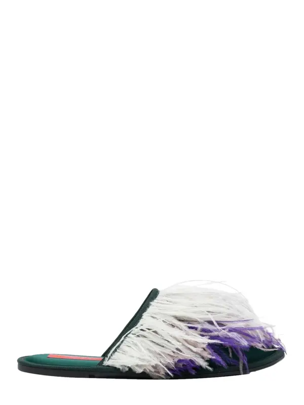 La DoubleJ Feather-trimmed Slippers - Green