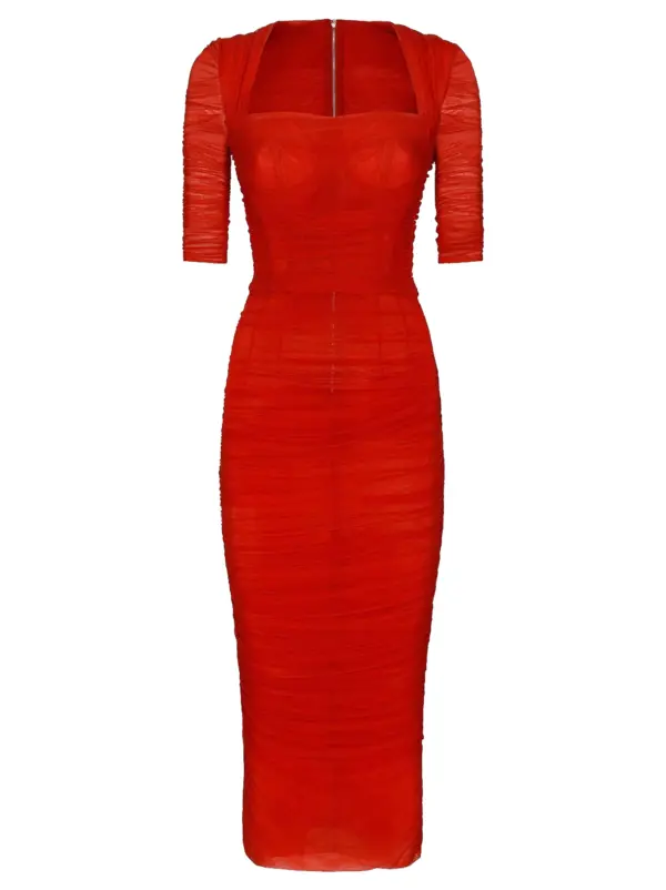 Dolce & Gabbana Draped-detail Tulle Midi Dress - Red