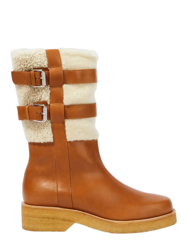CHRISTIAN LOUBOUTIN Shearling-trimmed Leather Boots - Brown