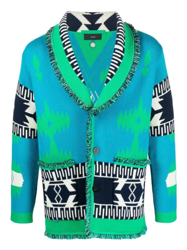 Alanui Icon Jacquard-knit Cardigan - Blue