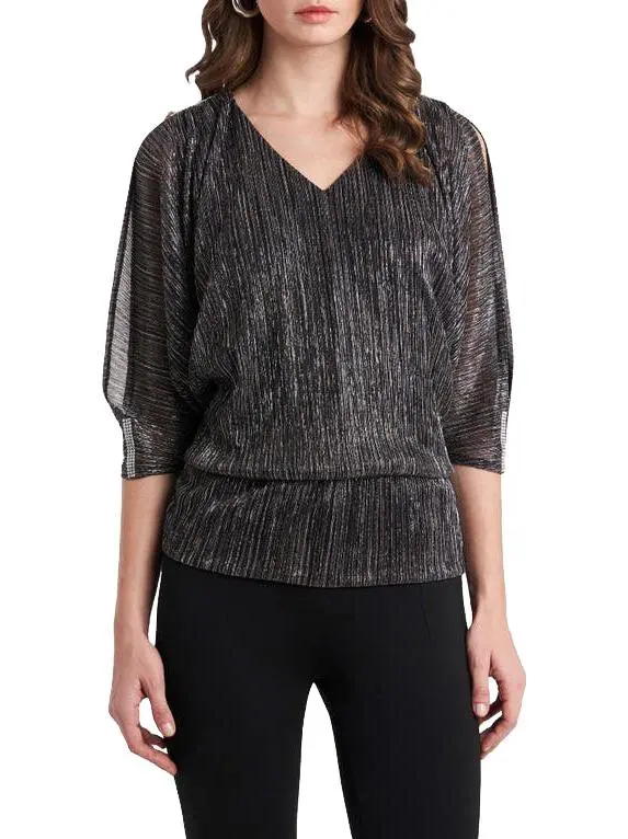 Chaus V-neck Cold Shoulder Top - Black/ Gold