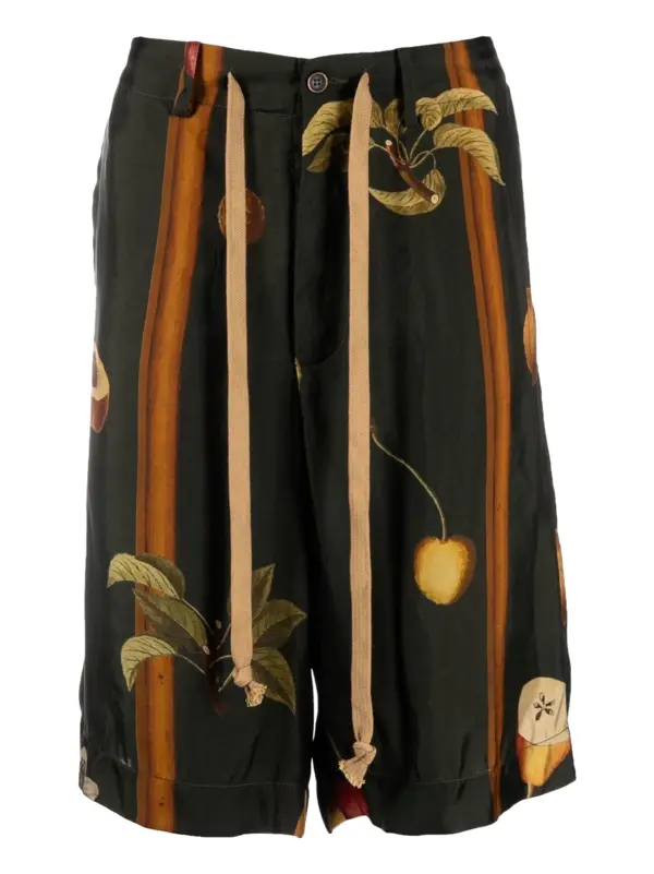 UMA WANG Graphic-print Mid-rise Shorts - Green