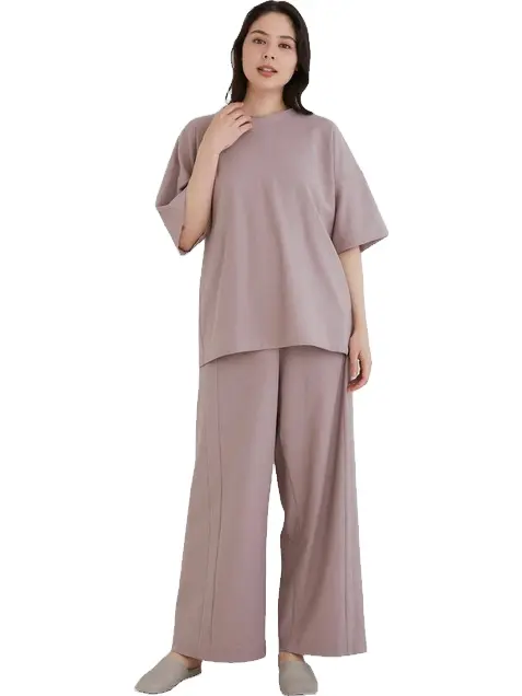FOO TOKYO Royal Organic Cotton T-shirt And Wide Leg Pant Set - Navy