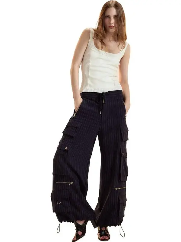 Cynthia Rowley Pinstripe Cargo Trousers - Black