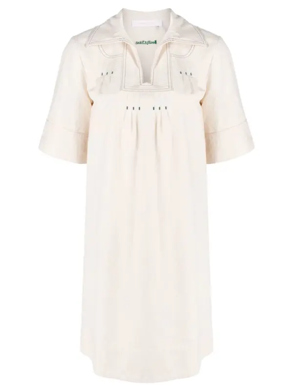 See By Chloé Short-sleeve Embroidered Minidress - White