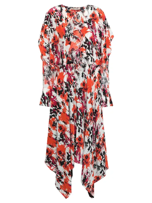 Roberto Cavalli Draped Printed Silk Crepe De Chine Midi Dress - White