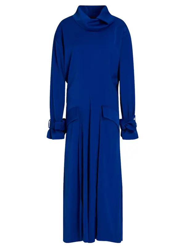 Kenzo Pleated Satin Midi Dress - Cobalt Blue