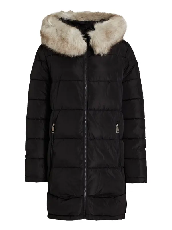 Dkny Plush-trimmed Quilted Shell Hooded Coat - Black