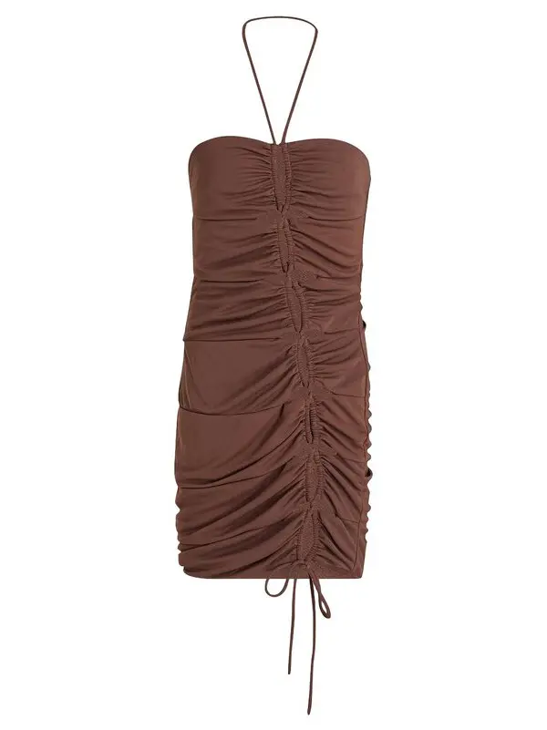 NICHOLAS Ruched Cutout Mini Dress - Chocolate