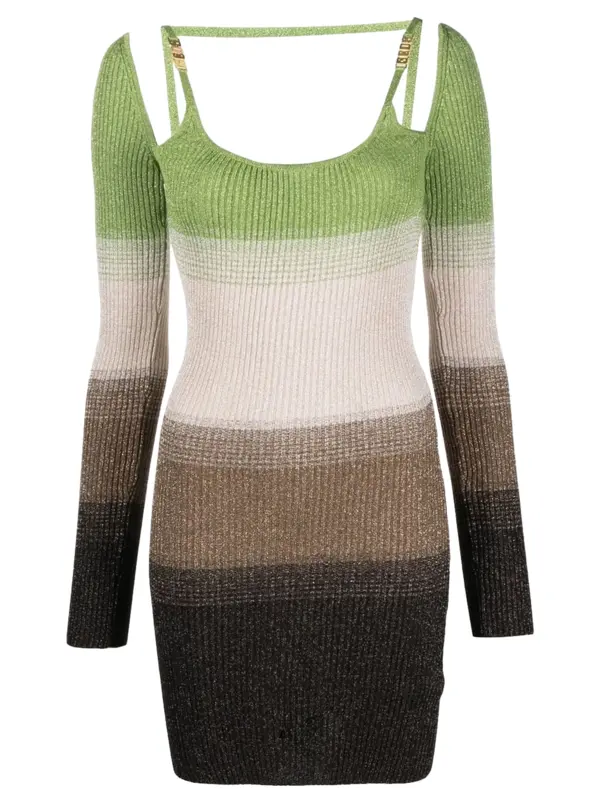 Gcds Knitted Striped Mini Dress - Neutrals