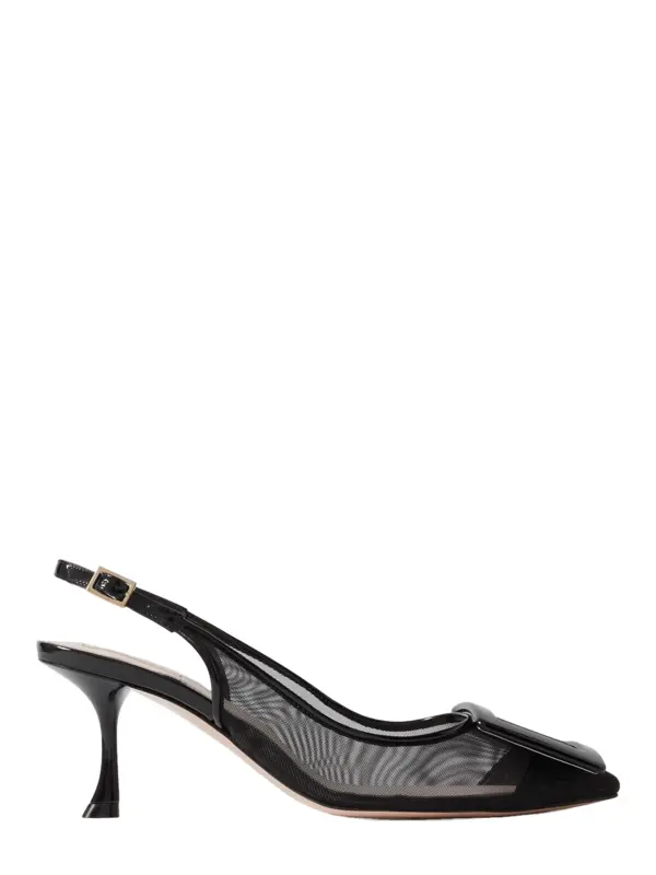 ROGER VIVIER Viv' In The City Patent Leather-trimmed Mesh Slingback Pumps - Black