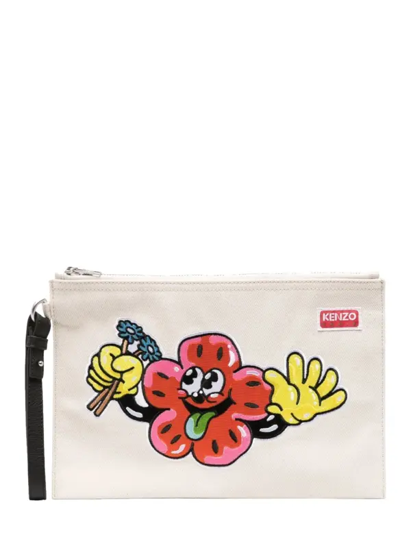 Kenzo Motif-embroidered Clutch - Neutrals