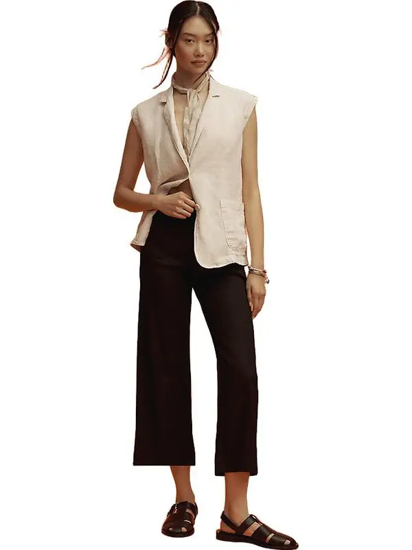 Maeve The Colette Linen Blend Crop Wide-leg Pants - Black