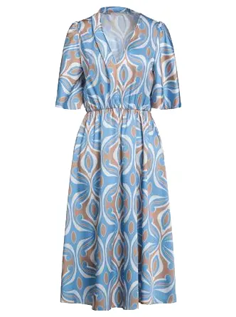 BIANCOGHIACCIO Multicolor Patterned Midi Dress - Blue