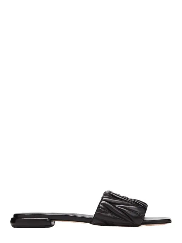 Miu Miu Leather Flat Slide Sandals - Nero