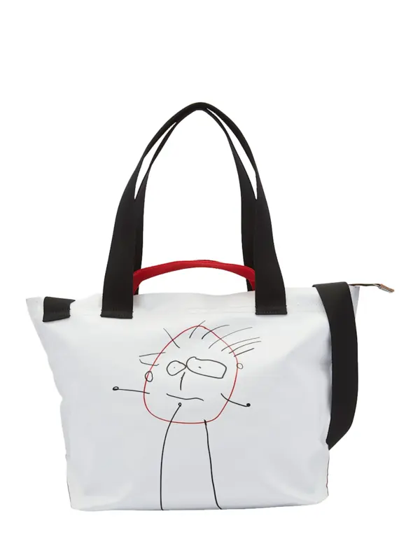 Plan C Medium Printed Shopper Tote Bag - Optical White