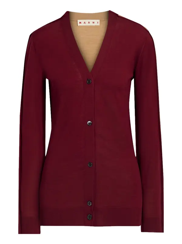 Marni Two-tone Wool Cardigan - Plum
