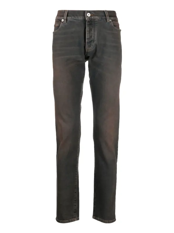 Balmain Distressed Slim-fit Jeans - Brown