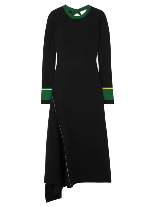 AZ FACTORY Asymmetric Ribbed Wool Midi Dress - Black