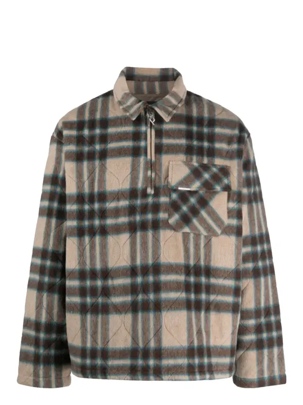 REPRESENT Checked Quilted Shirt Jacket - Neutrals