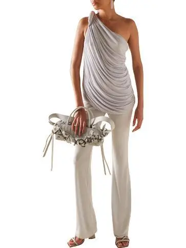 DEL CORE One-shoulder Draped Knit Top - Light Grey