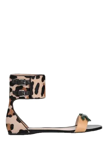 Longchamp Sandals In Leather With Leopard Print - Beige