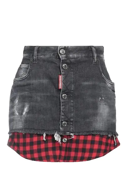 Dsquared2 Denim Skirt With Checked Flannel Detail - Black