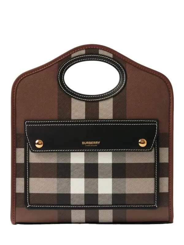 Burberry Mini Checkered Leather Tote - Brown