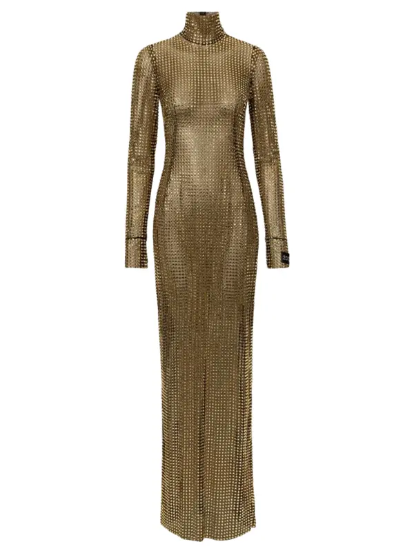 Dolce & Gabbana Crystal-embellished Mesh Maxi Dress - Gold