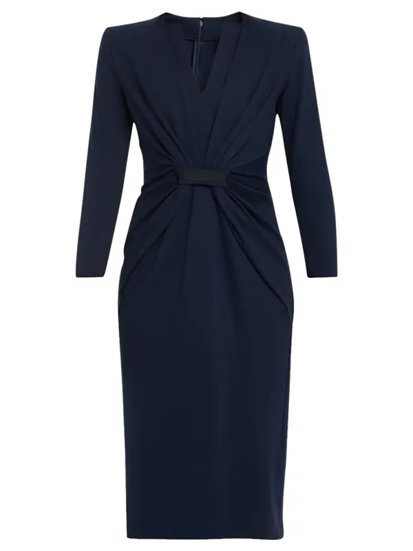 Giorgio Armani Tab Front Jersey Dress - Solid Blue Navy