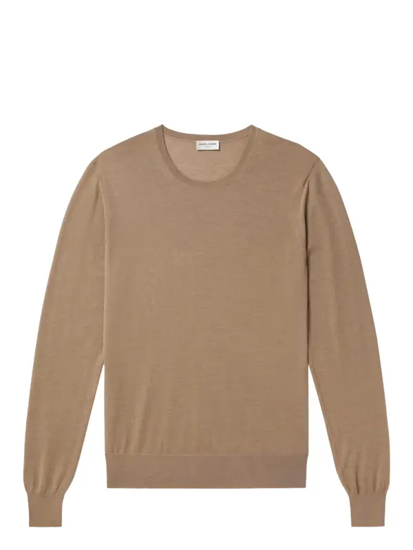 Saint Laurent Slim-fit Wool, Cashmere, And Silk-blend Sweater - Brown