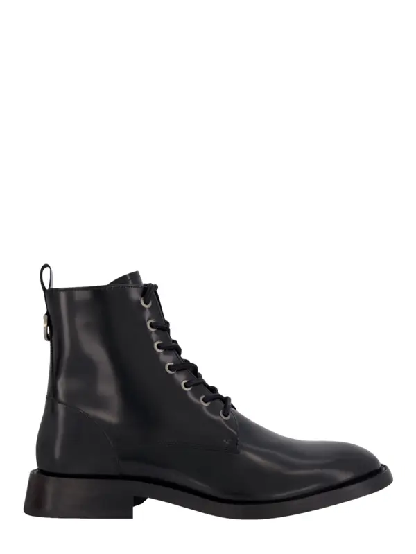 Karl Lagerfeld Paris Box Leather Combat Boots - Black