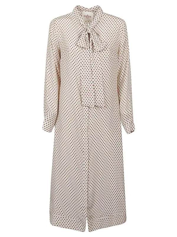 CRIDA MILANO Polka Dot Silk Midi Dress - White