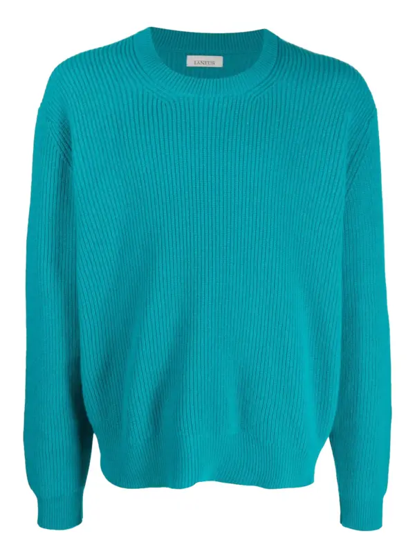 LANEUS Crew-neck Ribbed-knit Jumper - Blue