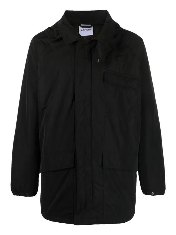 Aspesi Hooded Long Sleeve Coat - Black