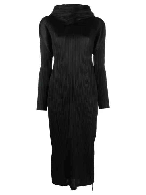 Issey Miyake High-neck Pleated Midi Dress - Black