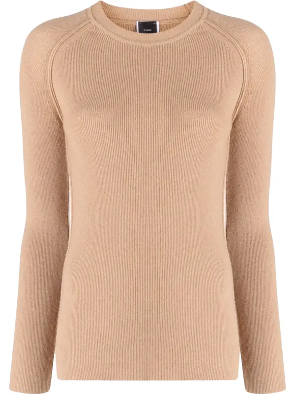 Pinko Logo-plaque Ribbed-knit Jumper - Brown