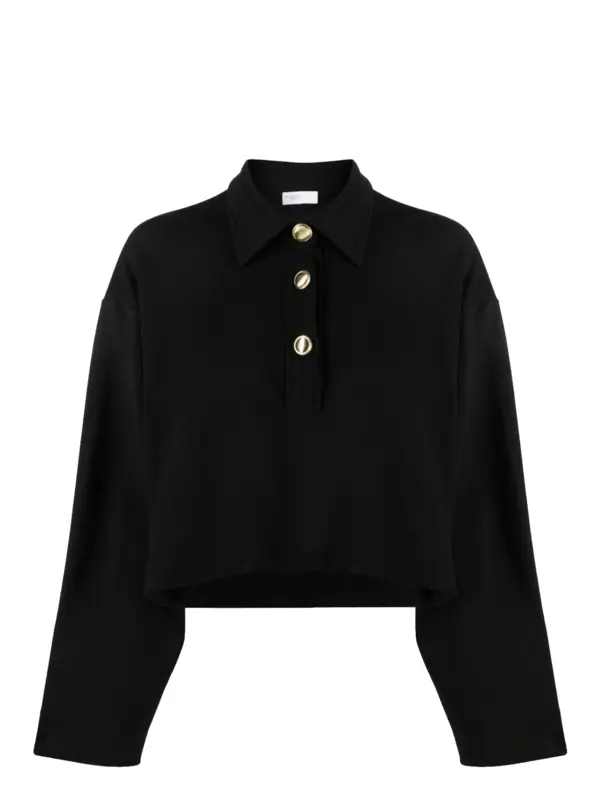 Rosetta Getty Long-sleeve Crop Polo Shirt - Black