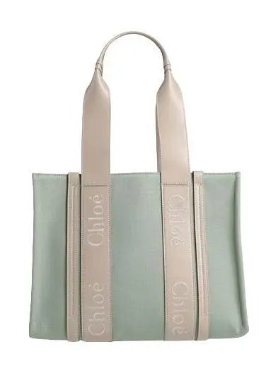 Chloé Shopper Bag In Linen And Calfskin - Sage Green