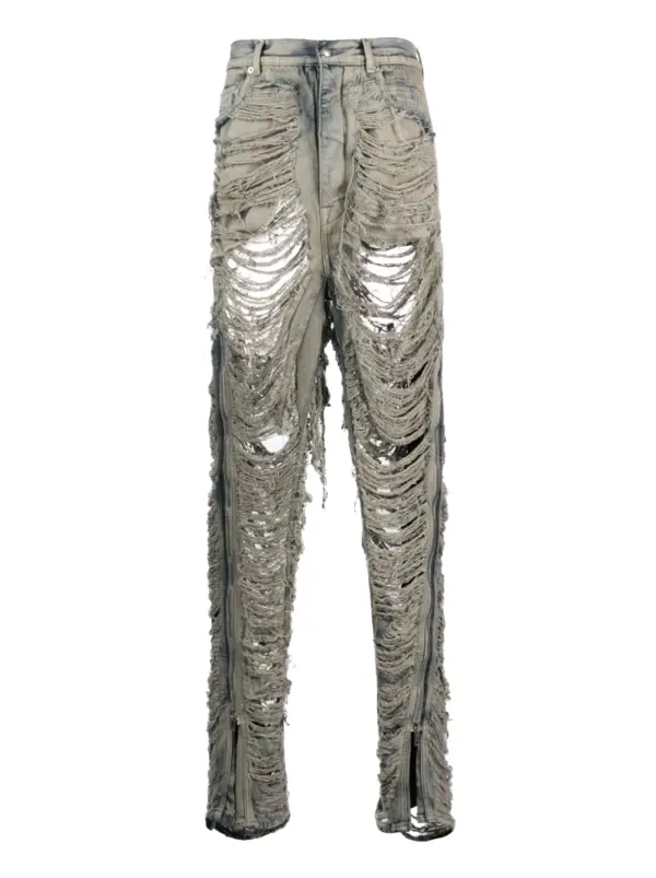 Rick Owens Distressed Slim-cut Jeans - Neutrals