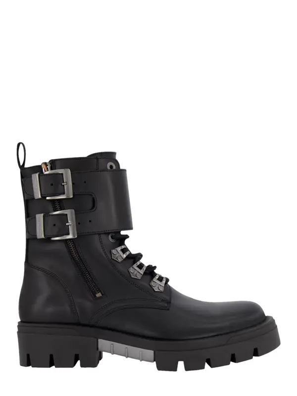 Karl Lagerfeld Paris Double-buckle Monk Leather Combat Boots - Black