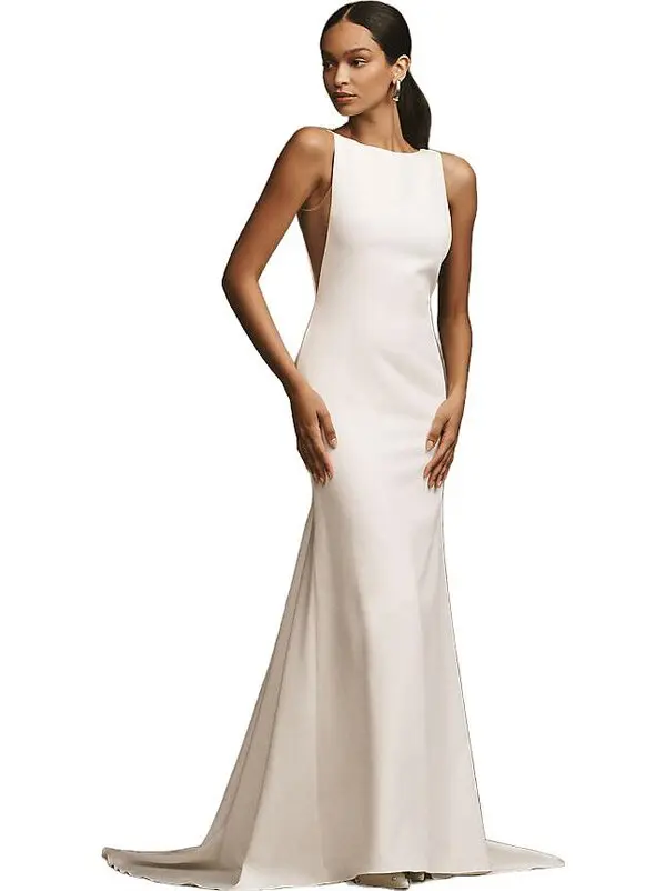 Watters Hyde Bateau-neck Low-back Trumpet Wedding Gown - Ivory