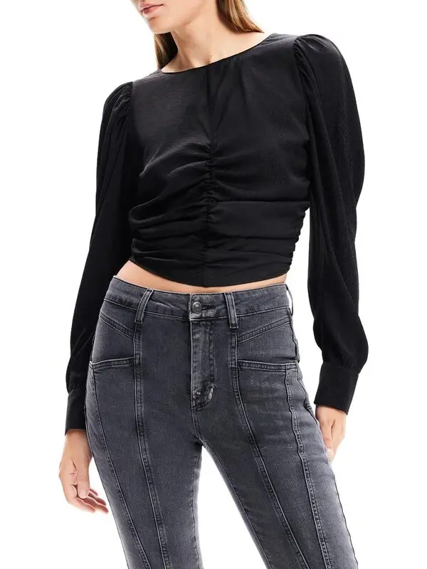 Desigual Blus Singapur Jacquard Crop Top - Black