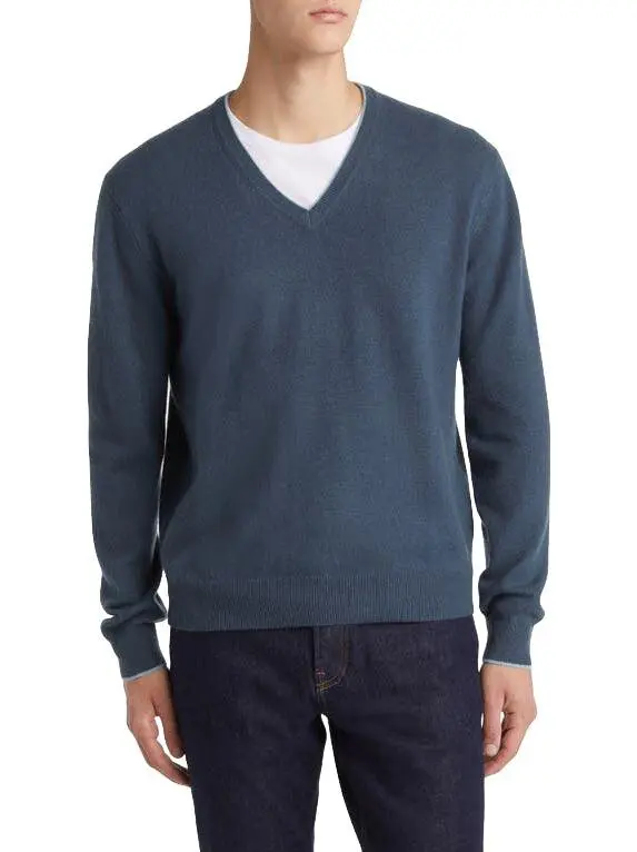 Lorenzo Uomo Tipped Merino Wool Sweater - Teal