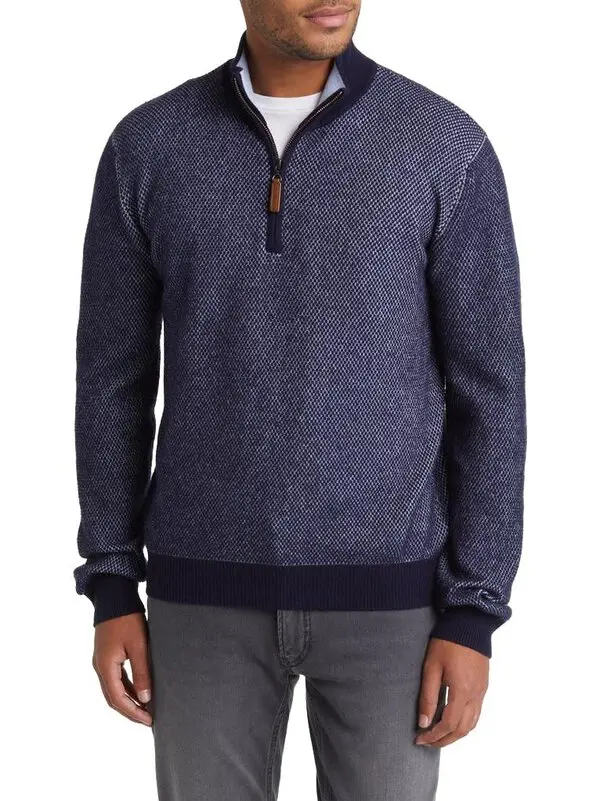 Lorenzo Uomo Merino Wool And Cashmere Quarter Zip Sweater - Navy
